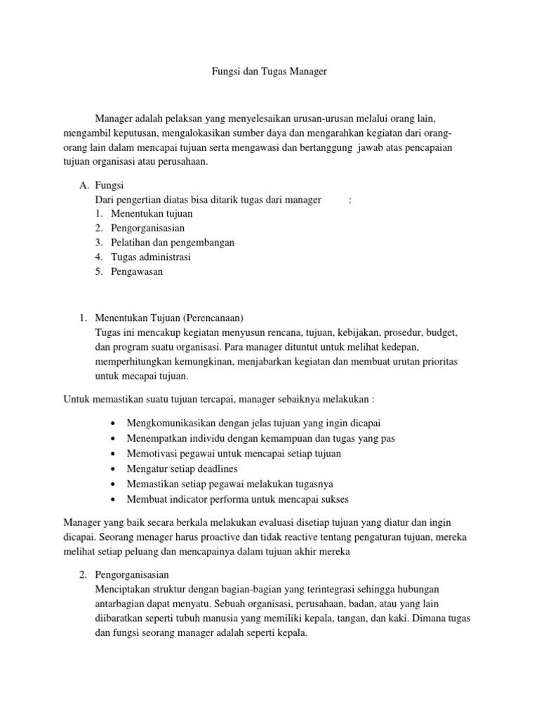 Fungsi Dan Tugas Manager | PDF