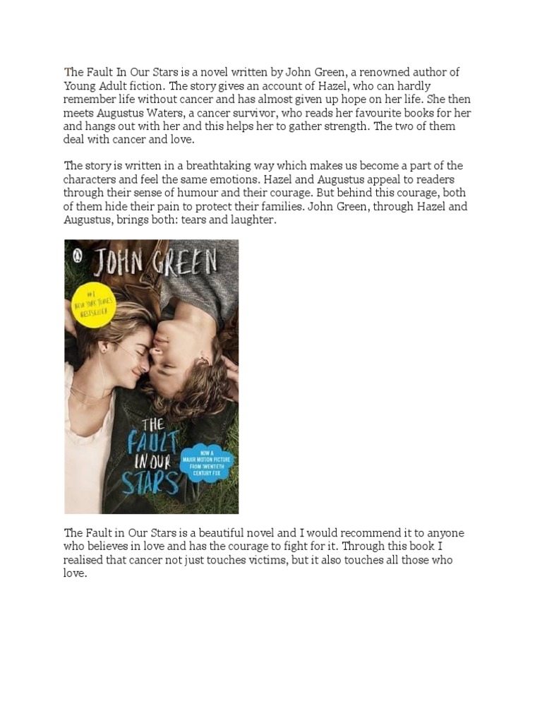 The Fault in Our Stars Is A Novel Written by John Green | PDF | Poetry ...