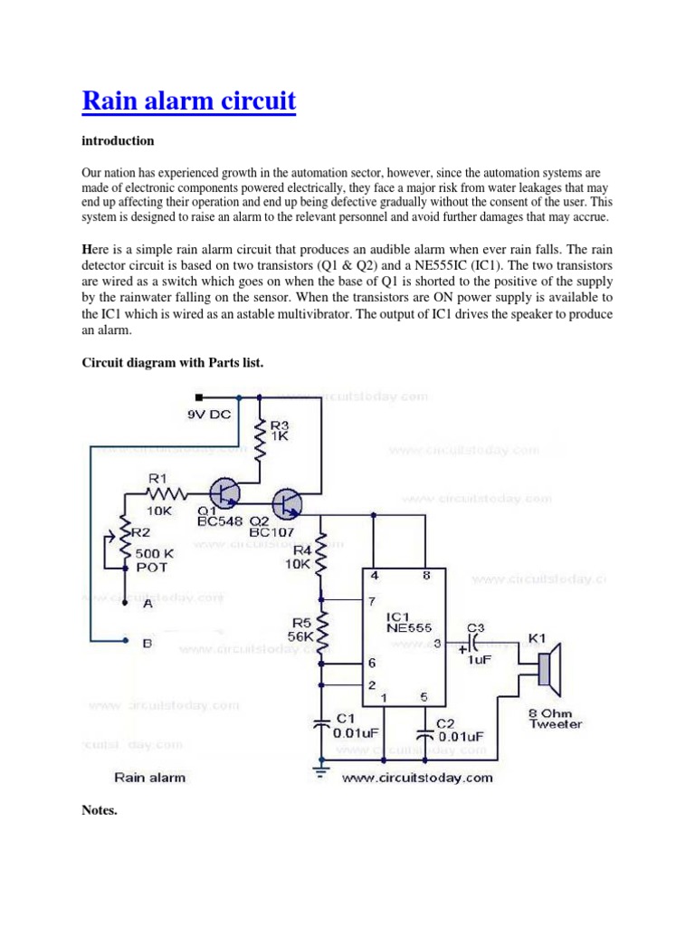 Rain alarm circuit introduction | PDF | Electronic Circuits ...
