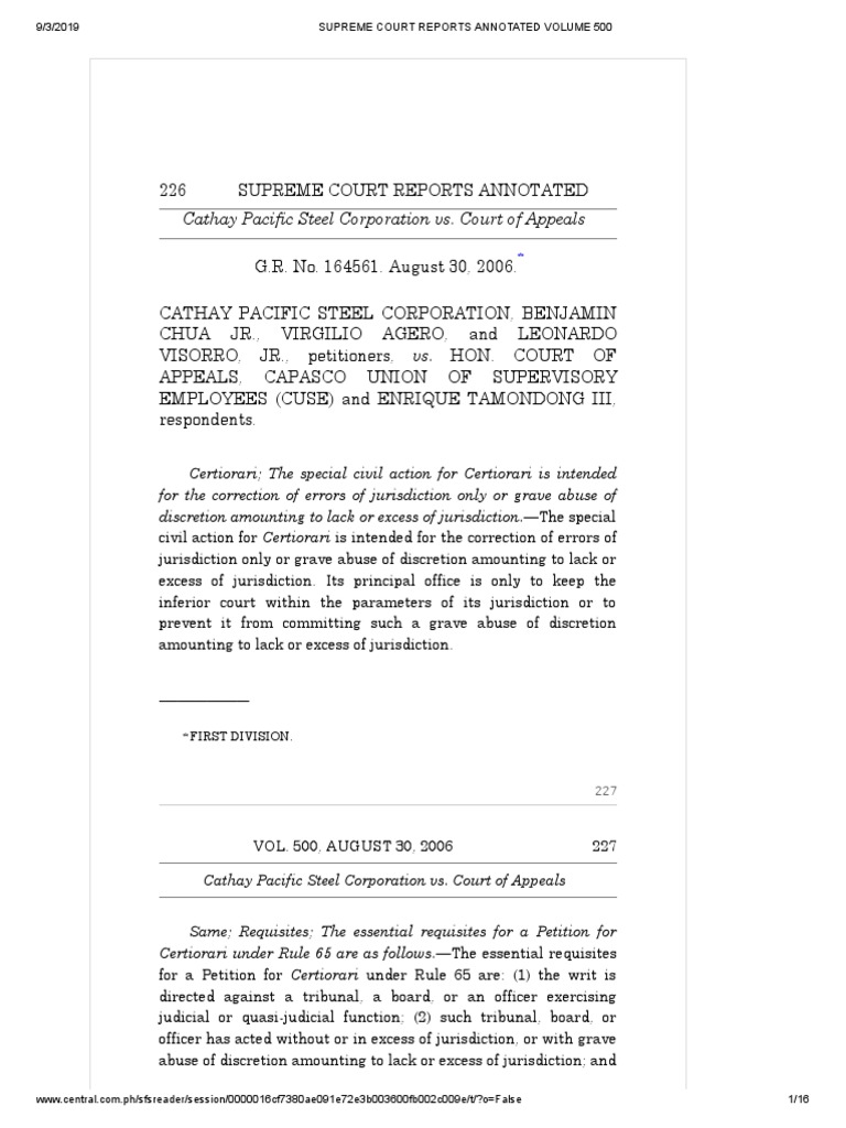 11 Cathay Pacific Steel Corp. v. CA | PDF | Certiorari | Jurisdiction