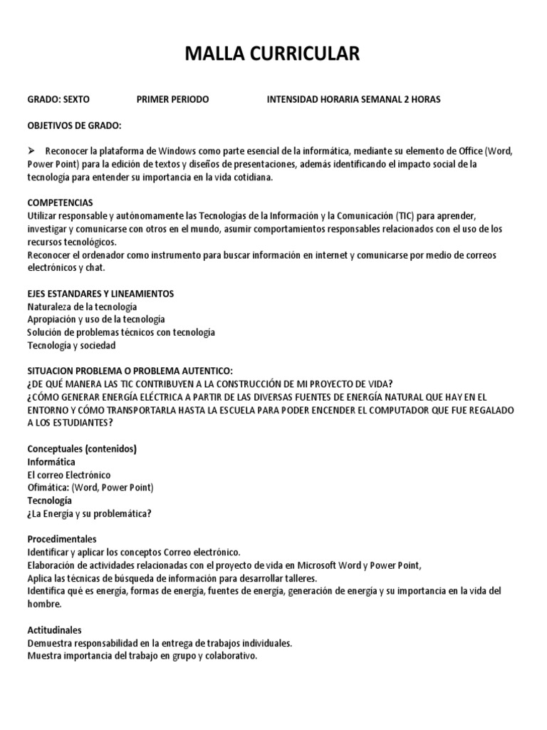 Malla Curricular Sexto Grado TIC | PDF