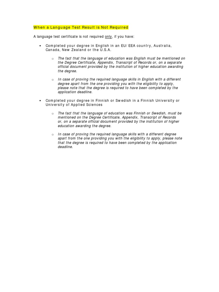 When A Language Test Result Is Not Required Masters | PDF