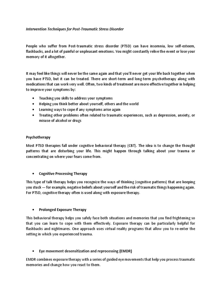 Different Intervention Techniques For PTSD | PDF | Posttraumatic Stress ...