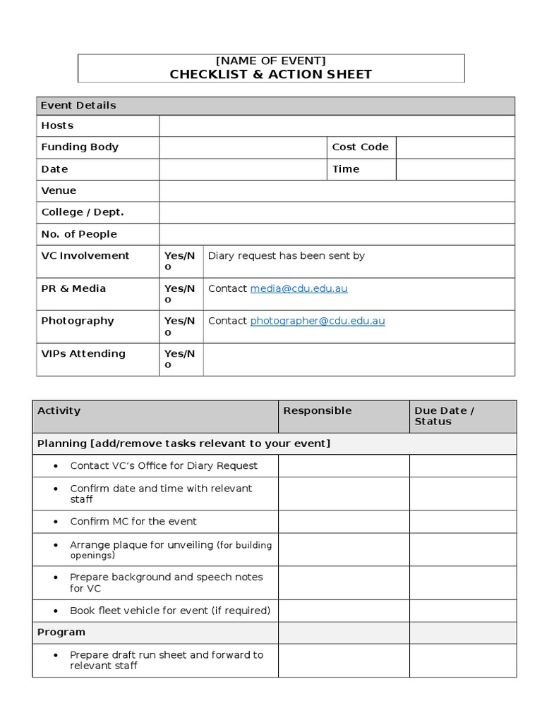 Event Checklist Template | PDF | Business