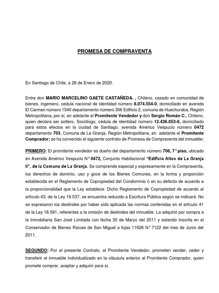 Promesa Mario Gaete C | PDF | Hipoteca Comercial | Finanzas y dinero