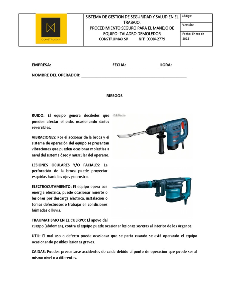 Procedimiento Taladro Demoledor | PDF | Perforar | Naturaleza