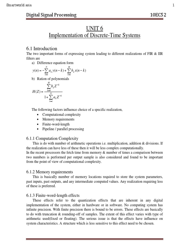 DIGITAL SIGNAL PROCESSING Unit 6 | PDF | Integer | Signal Processing
