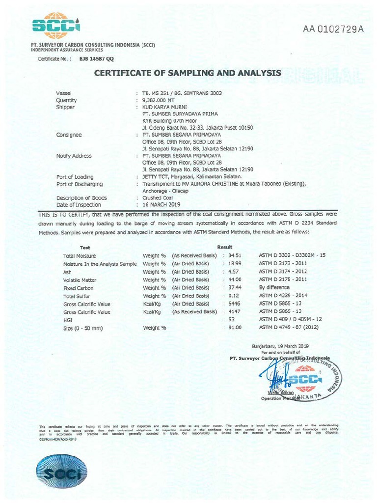Copy Scan Certificate BJB 14587 QQ - BG. SIMTRANS 3003 - Revisi | PDF
