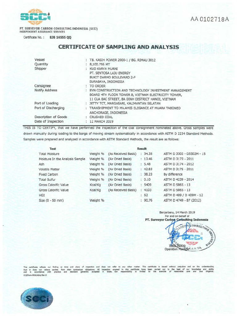 Copy Scan Certificate BJB 14555 QQ - BG. RIMAU 3012 | PDF