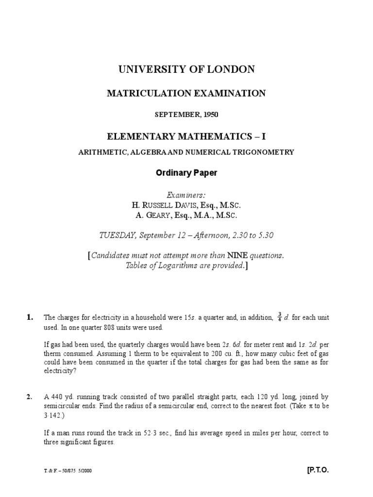 04 O Level Maths 1950 Paper 1 | PDF | Geometry | Mathematical Objects
