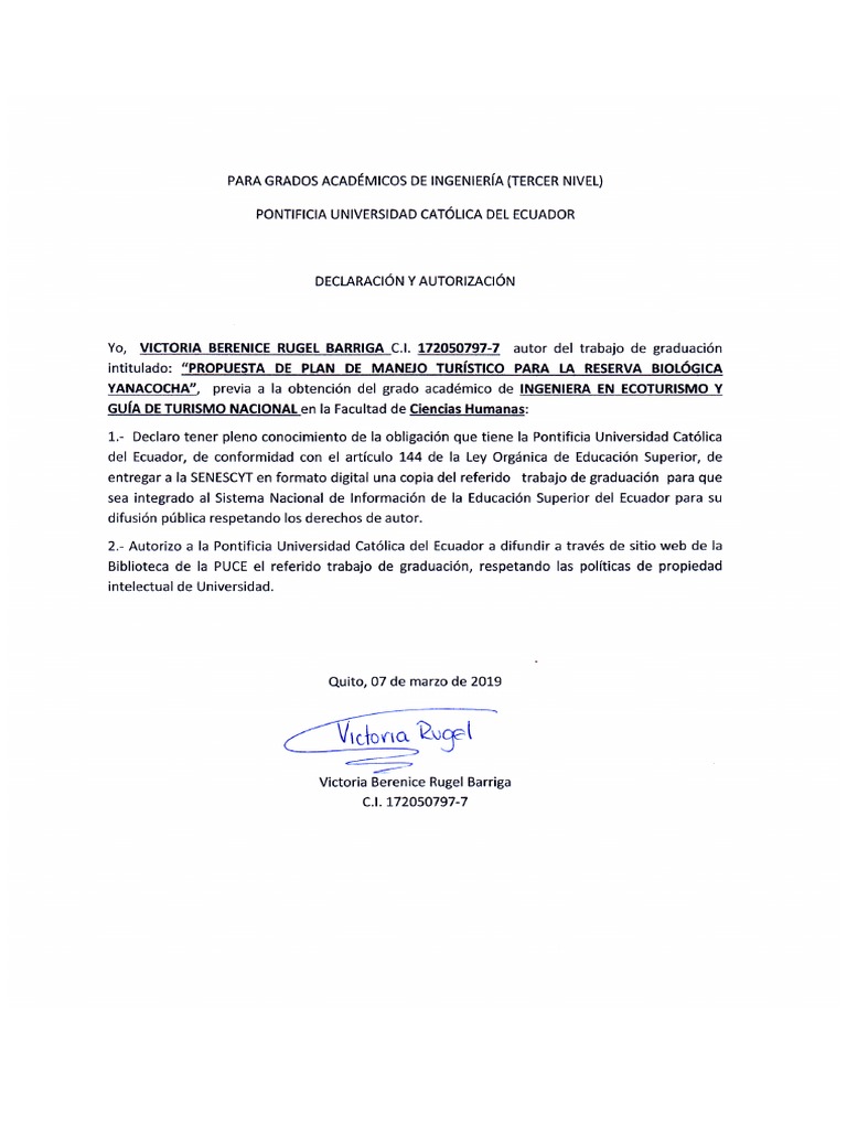 "Propuesta de Plan de Manejo Turístico para La Reserva Biológica ...