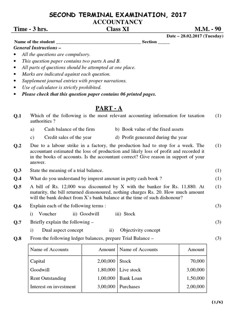 Sample Paper Commerce Class 11th CBSE | PDF | Debits And Credits ...