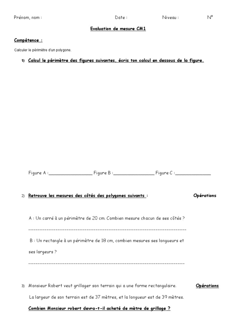 Éval Périmètre cm1 | PDF