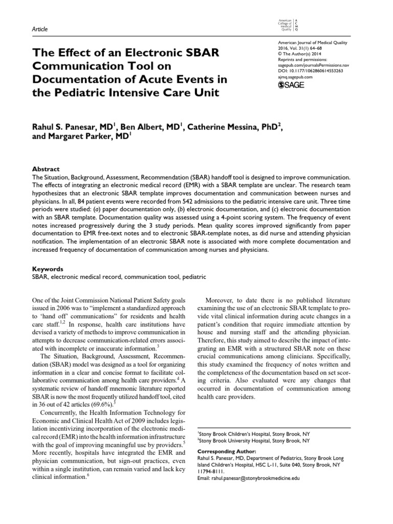 Aula 4 - The Effect of An Electronic SBAR Comunication Toll PDF | PDF ...