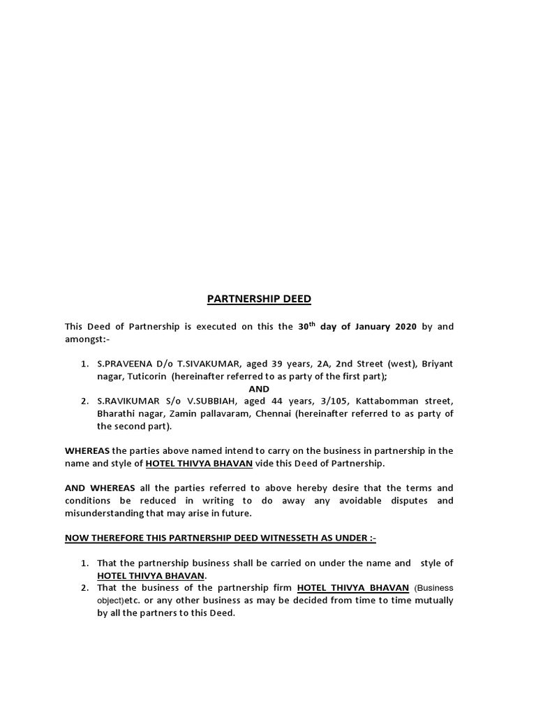 Draft PARTNERSHIP DEED | PDF | Takeover | Debits And Credits