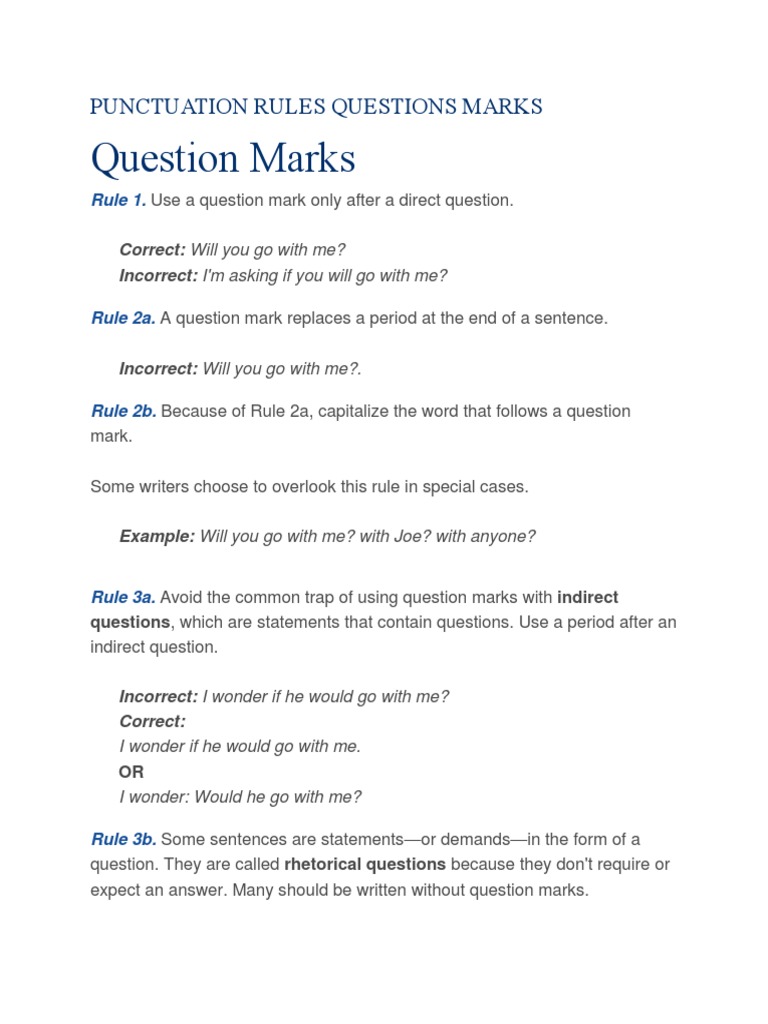 Punctuation Rules Questions Marks | PDF | Question | Quotation Mark