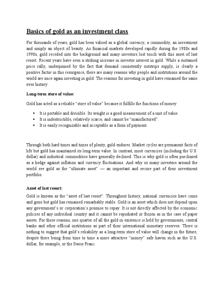Basics of Gold As An Investment Class | PDF | Fineness | Market Liquidity