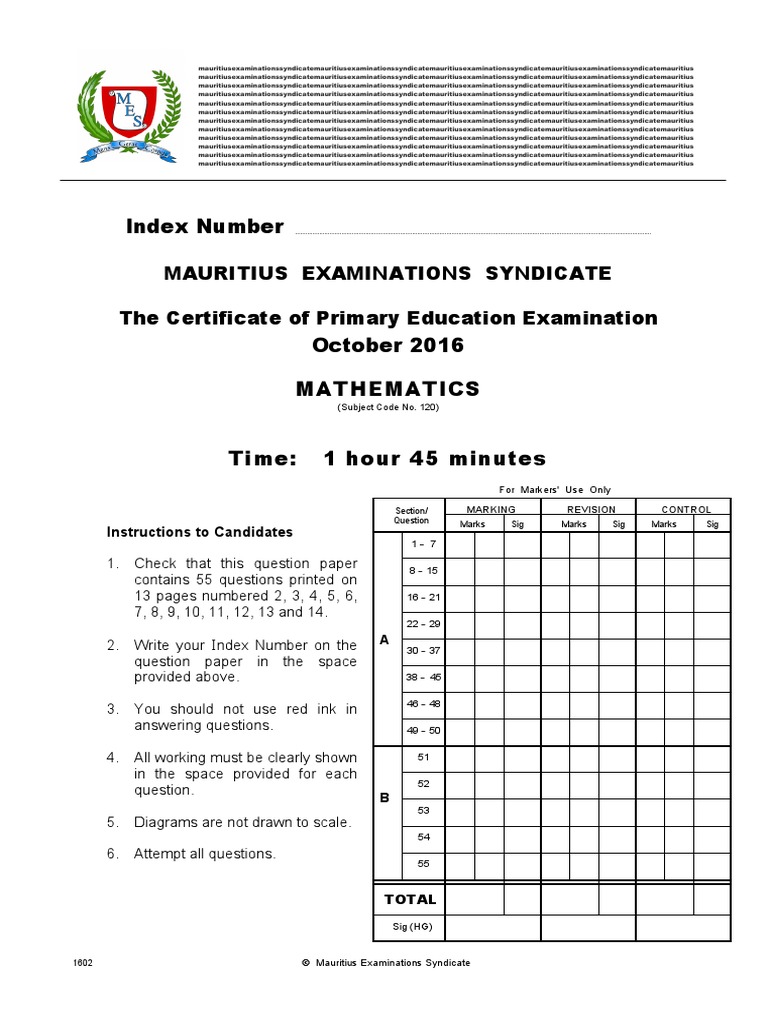 2016 Cpe Maths QP | PDF | Kilogram | Elementary Geometry