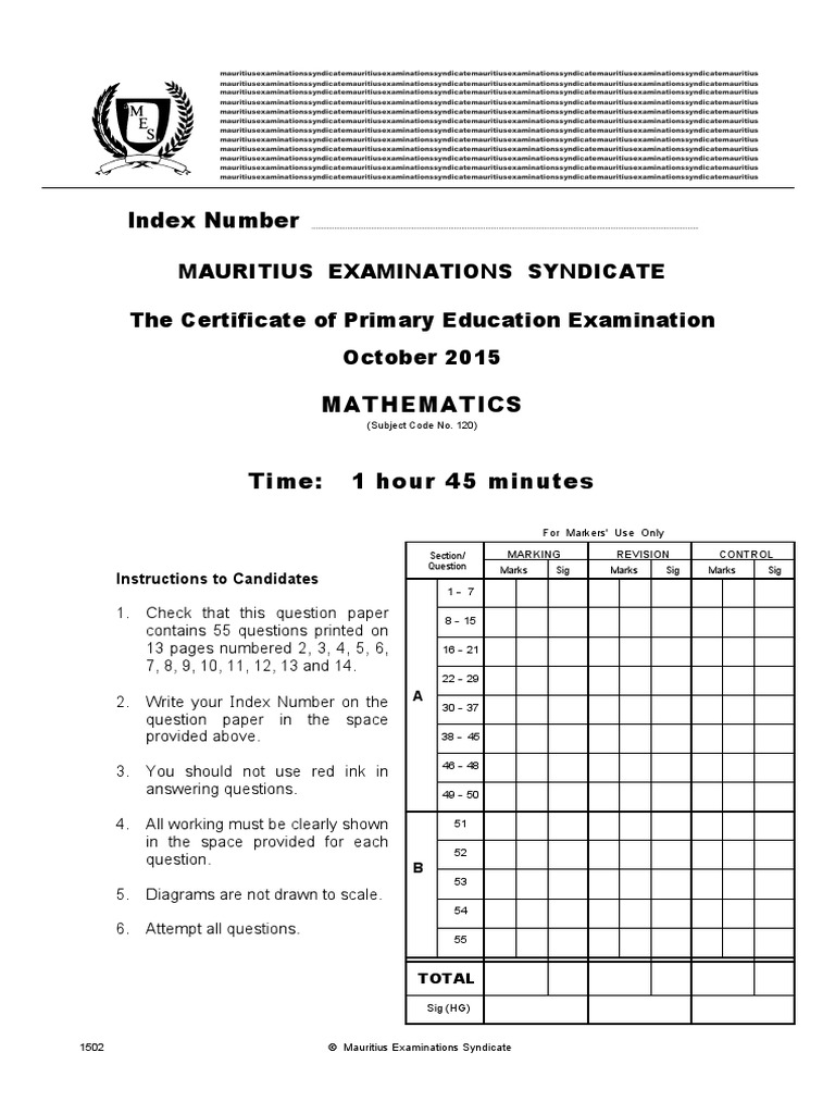 2015 Cpe Maths QP | PDF | Teaching Mathematics | Geometry