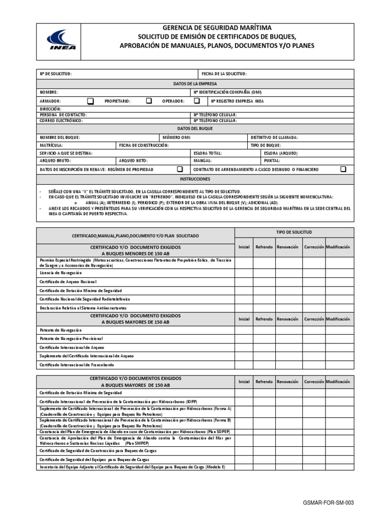 Planilla de Solicitud Unica para Todos Los Tramites SEGUMAR | PDF ...
