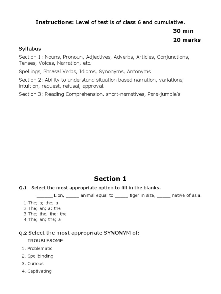 Class 7 Ibt Ib Test | PDF | Phrase | Verb