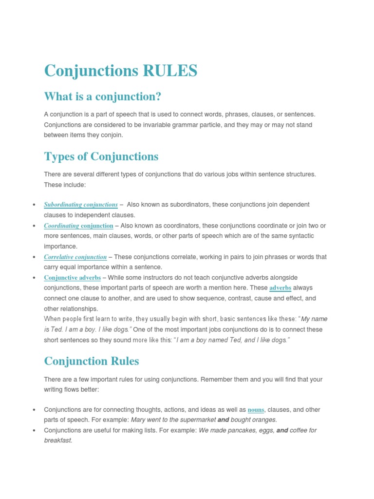 Conjunctions RULES | PDF | Linguistics | Linguistic Morphology