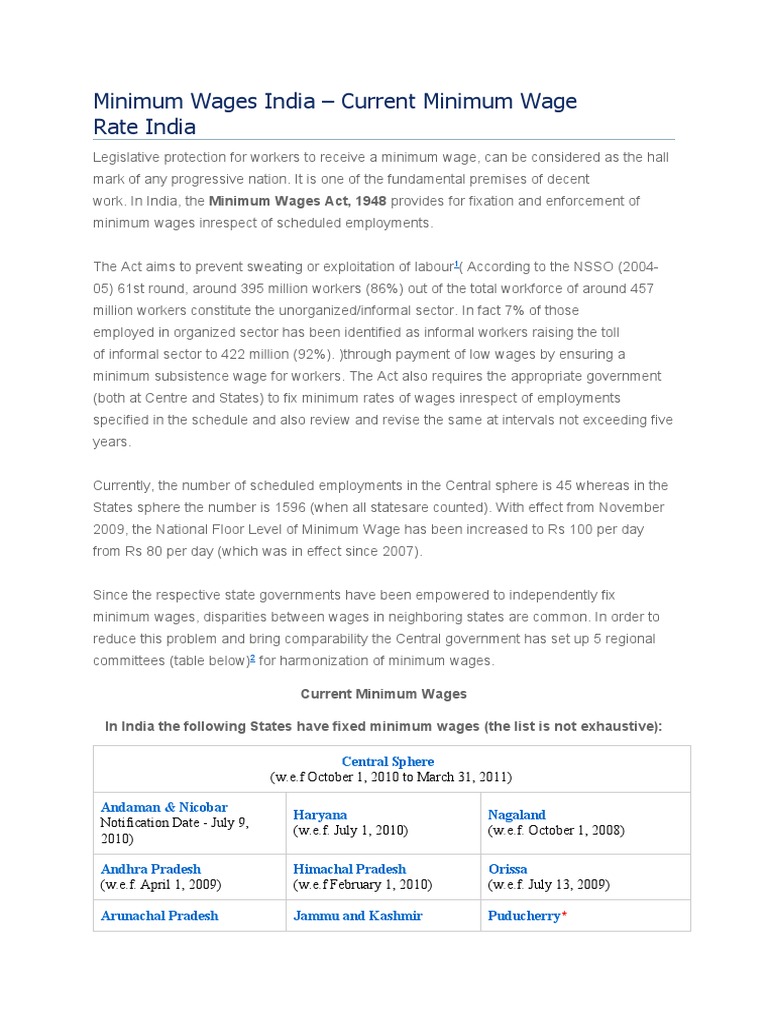 Current Minimum Wage Rates in India: A Review of Minimum Wages by State ...