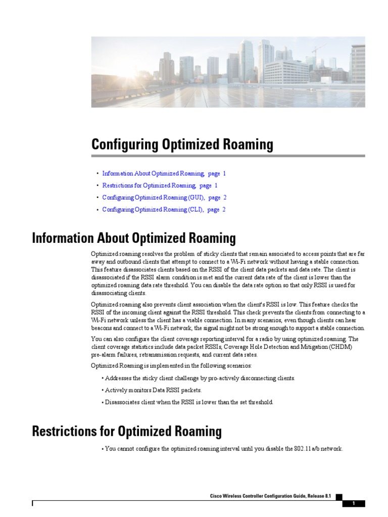 Configuring Optimized Roaming PDF | PDF | Roaming | Wi Fi Configuring Optimized Roaming PDF | PDF | Roaming | Wi Fi