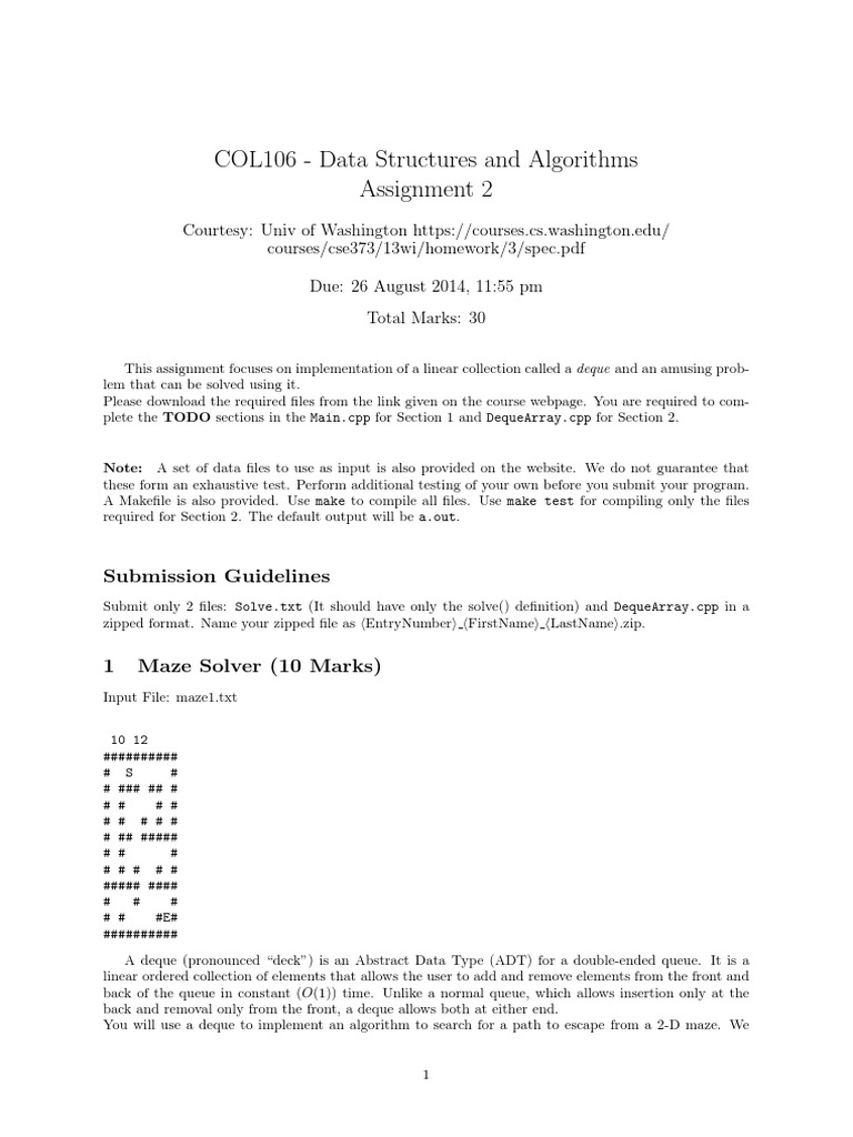 COL106 Assignment 2 | Download Free PDF | Array Data Type | Array Data Structure