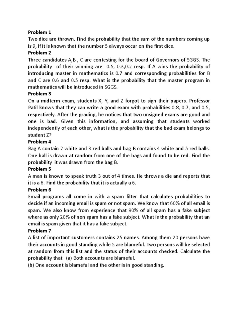Probability Problems and Scenarios | PDF
