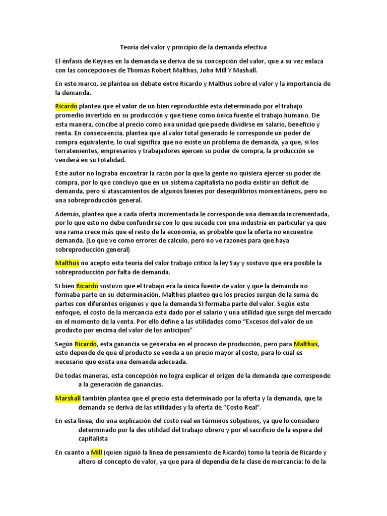 Teoría Del Valor y Principio de La Demanda Efectiva | PDF | Oferta y ...