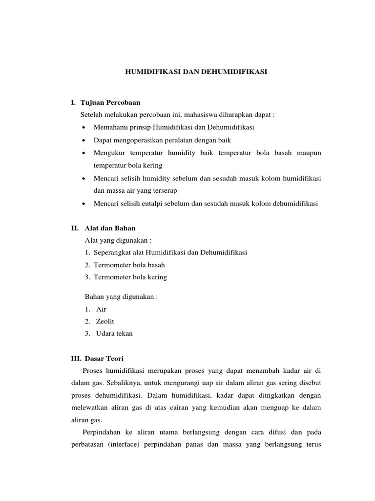 HUMIDIFIKASI DAN DEHUMIDIFIKASI Dasar Teori | PDF
