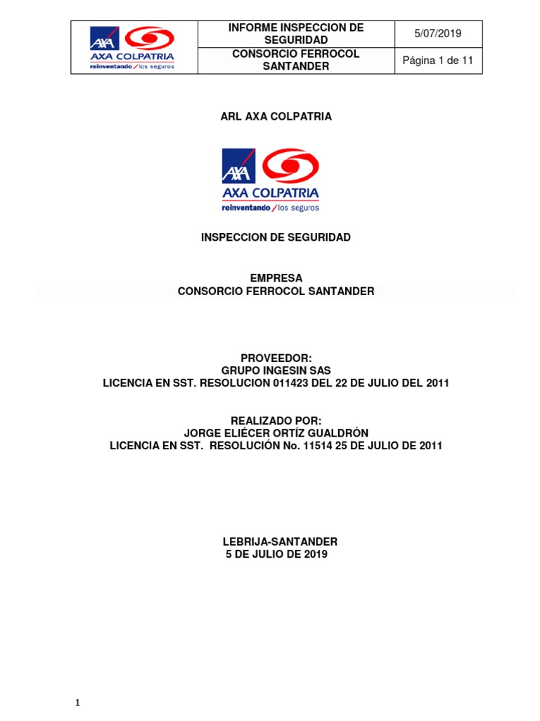 Inspeccion de Seguridad-Consorcio Ferrocol Santander | PDF