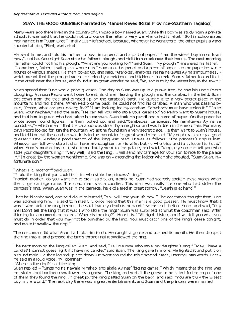 SUAN THE GOOD GUESSER Narrated by Manuel Reyes | PDF