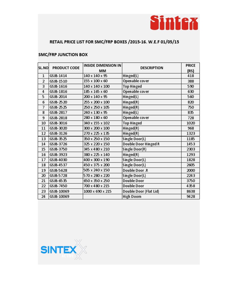 Sintex MRP PRICE LIST | PDF