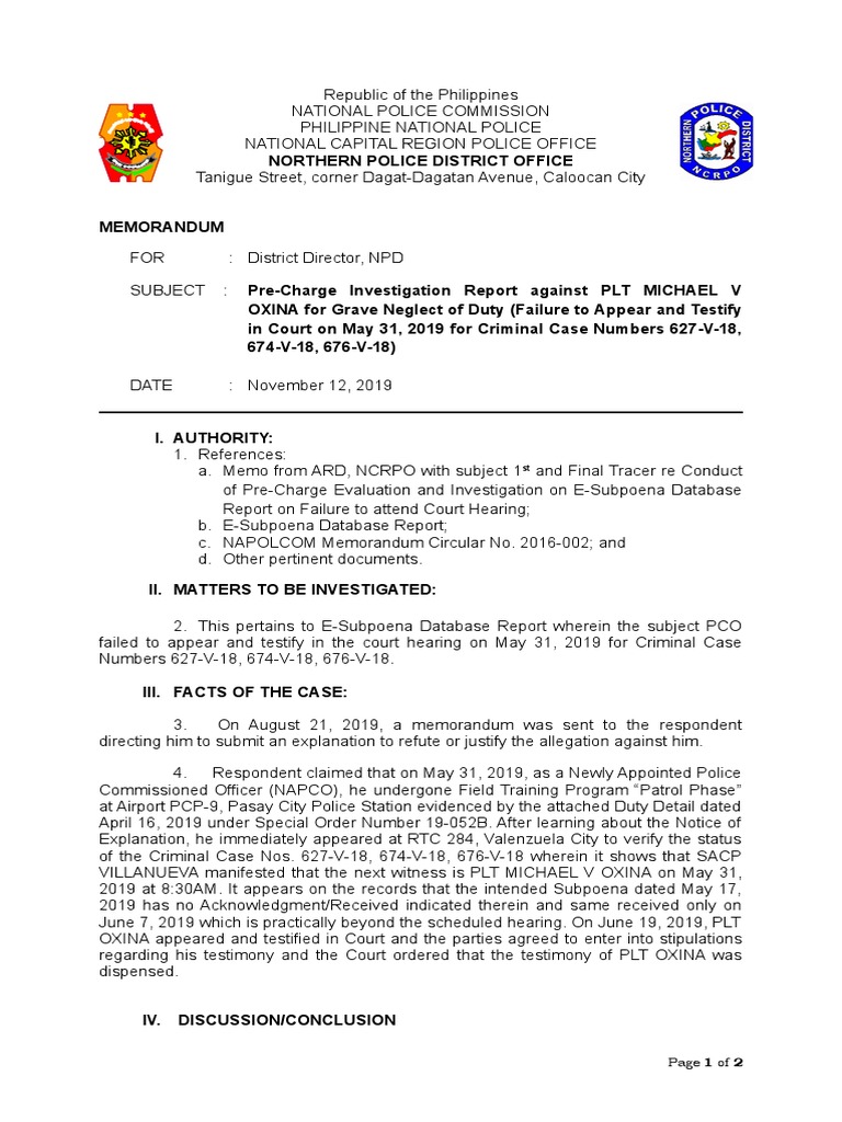 PLT OXINA May 31, 2019 For Criminal Case Numbers 627-V-18, 674-V-18 ...