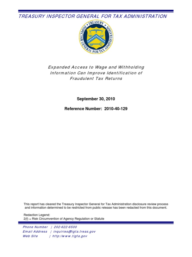 Treasury Inspector General For Tax Administration | PDF | Internal ...