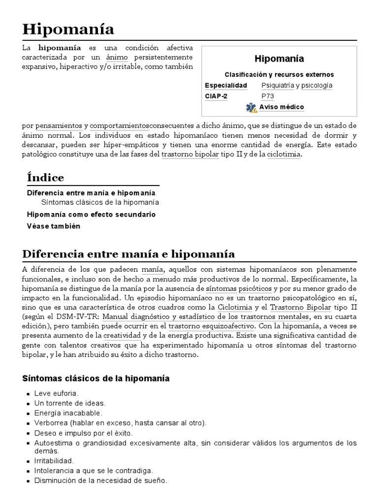 Hipomanía | PDF | Enfermedades y trastornos humanos | Trastornos ...