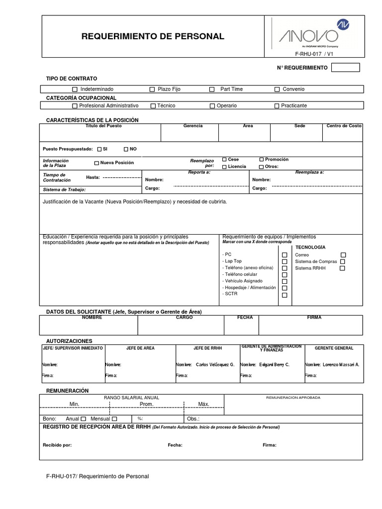 F-Rhu-017 Formato de Requerimiento de Personal | PDF | Gestión de ...