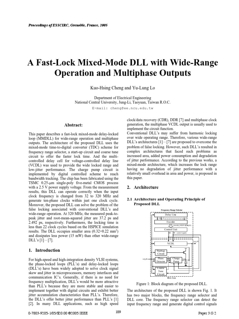 A Fast-Lock Mixed-Mode DLL With Wide-Range Operation and Multiphase Outputs | PDF | Electronic ...