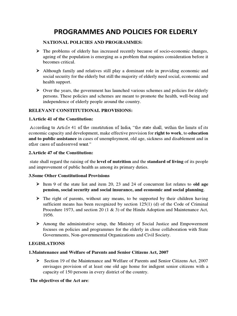 Policies | PDF | Welfare | Old Age