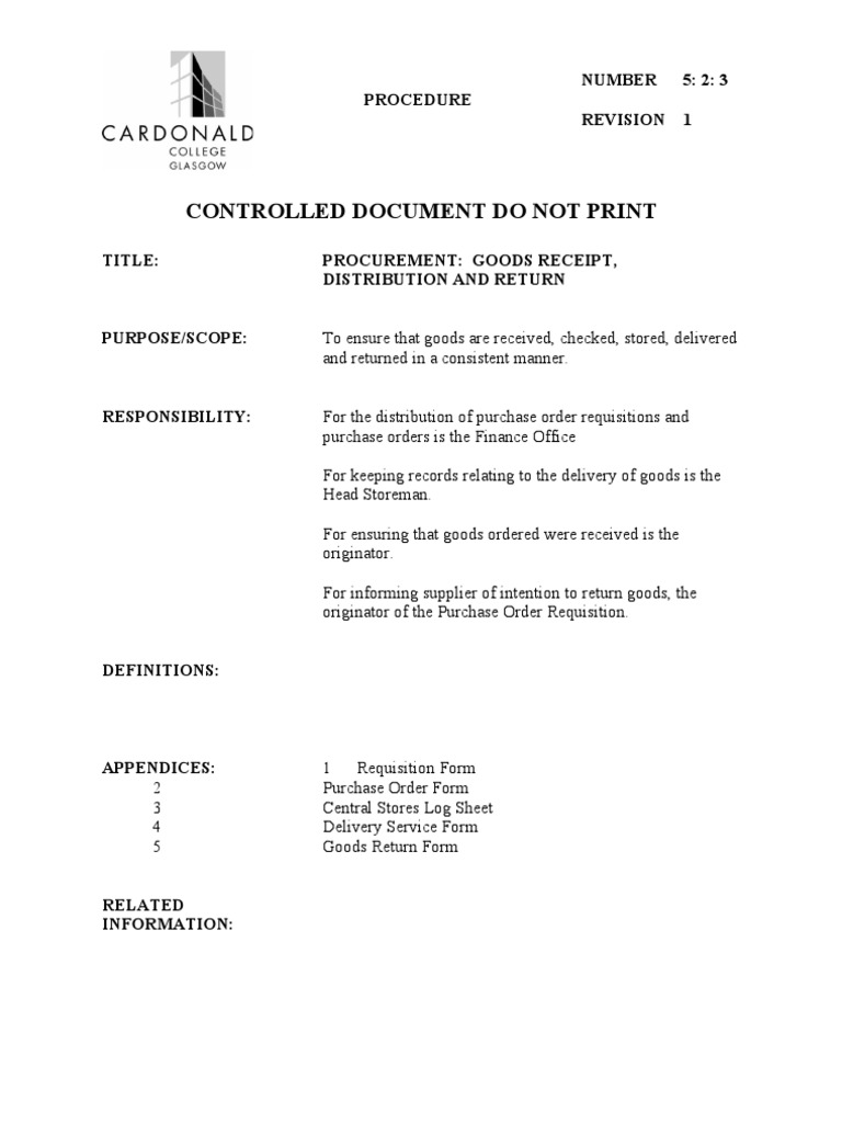 Goods Receipt, Distribution and Return Procedure | PDF | Business