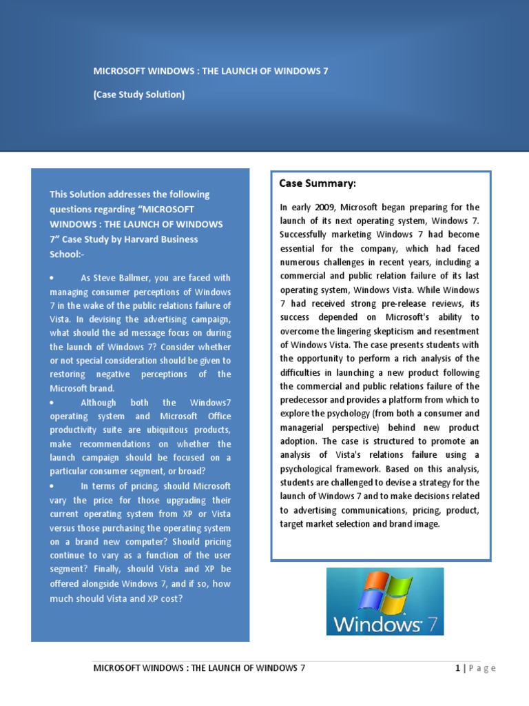 Microsoft Windows The Launch of Windows 7 Case Study Solution | PDF ...