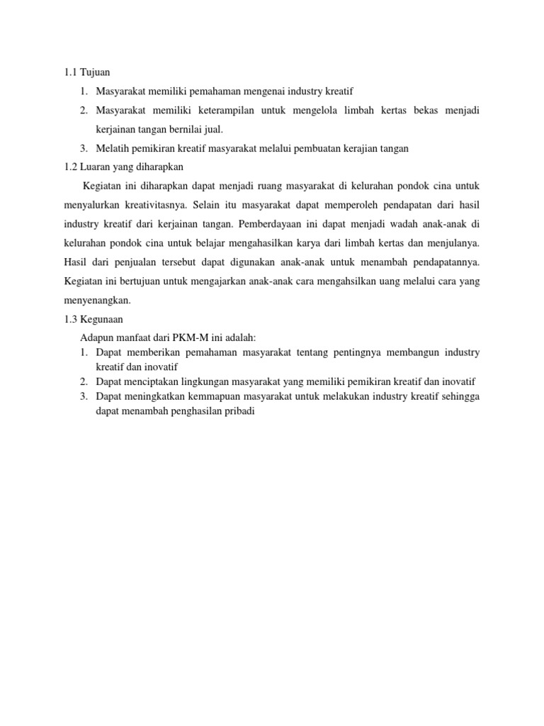 Tujuan, Luaran Yang Diharapkan, Kegunaan | PDF | Bisnis | Seni