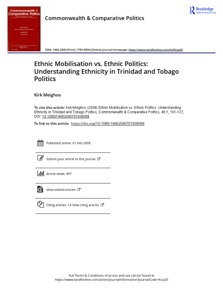 Ethnic Mobilisation Vs Ethnic Politics Understanding Ethnicity in ...