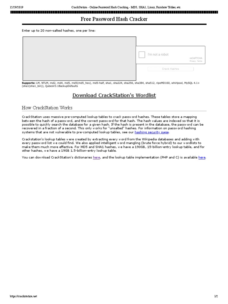 CrackStation - Online Password Hash Cracking - MD5, SHA1, Linux ...