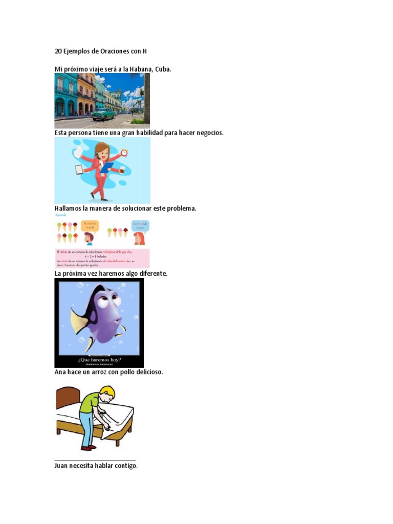 20 Ejemplos de Oraciones Con H | PDF