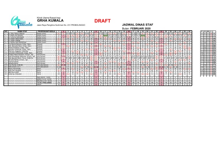 DRAFT Jadwal Dinas Feb 2020 PDF | PDF
