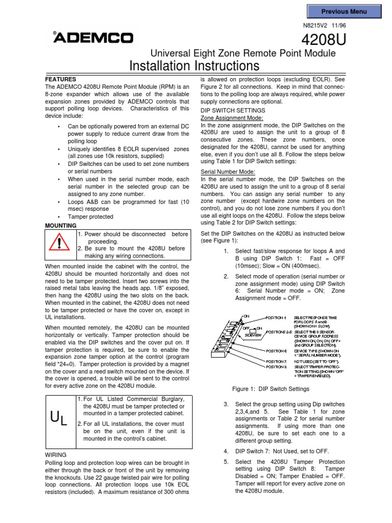 Ademco 4208U Installation | PDF | Radio | Electromagnetic Interference