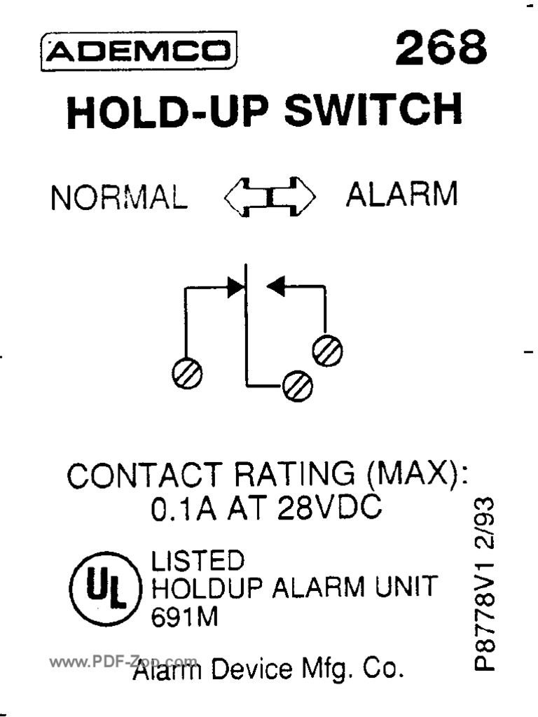 Ademco 268 Hold Up Switch | PDF